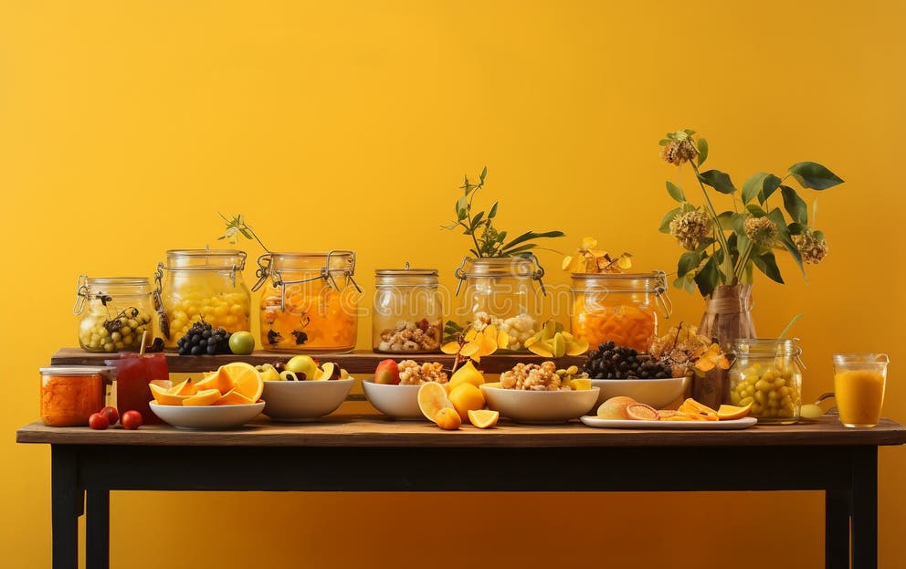 Yellow Background Buffet Display on the Wall -Generative Ai Stock ...