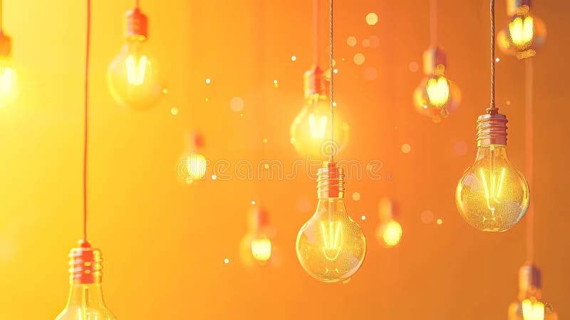 Yellow Background with a Bunch of Light Bulbs Hanging from the Ceiling ...
