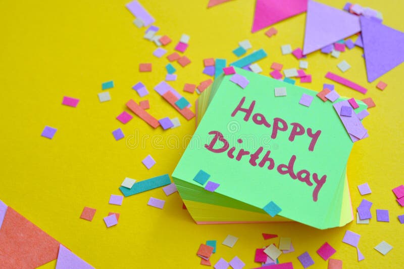 Yellow Background with Confetti and Happy Birthday Background Stock ...
