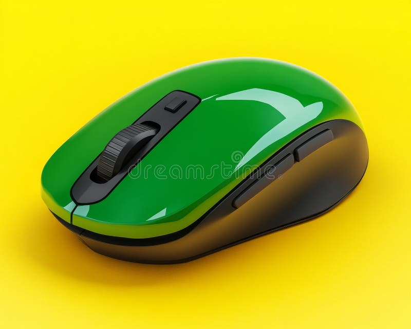 The Yellow Background Features a Green Wireless Computer Mouse Stock ...