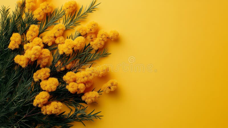 Yellow Background Featuring Mimosa Flowers in a Top View, Symbolizing ...