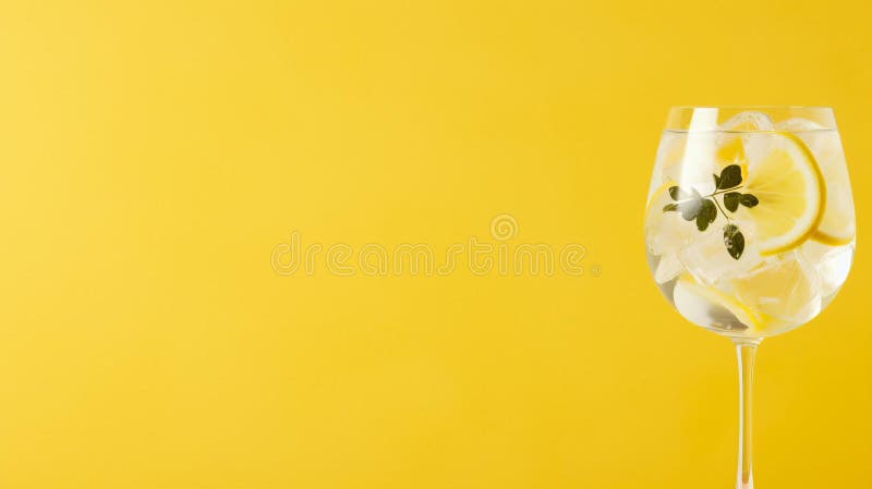 Yellow Background Gin and Tonic Pattern Top View Image Stock ...