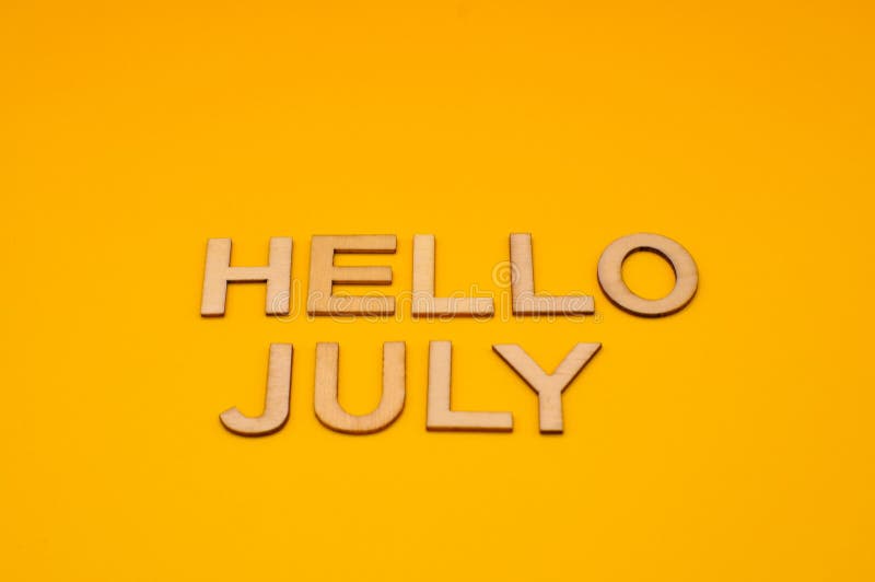 Yellow Background with Hello July Text Stock Photo - Image of summer ...