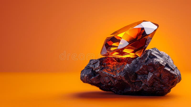 A Yellow Background Hosts an Orange Diamond Atop a Rock, with a Red and ...