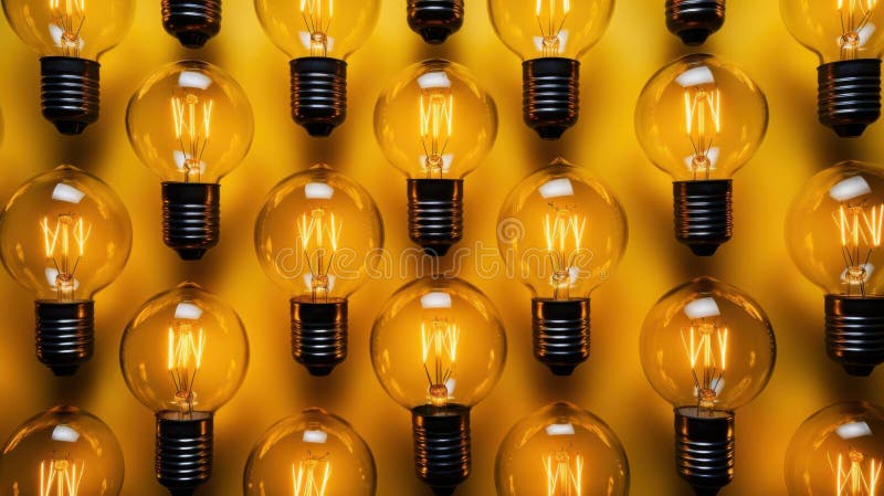 Yellow Background Light Bulbs Idea Pattern Stock Illustration ...