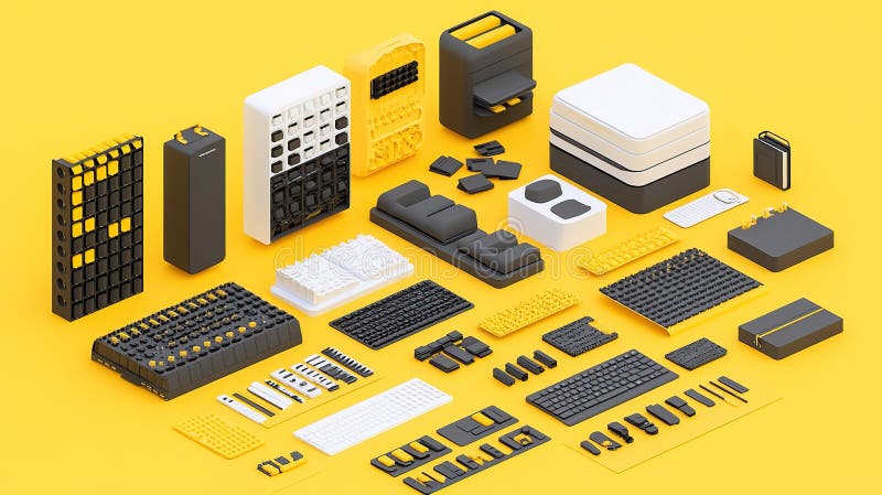 Yellow Background, Modular Keyboard Components, Studio Shot, Product ...