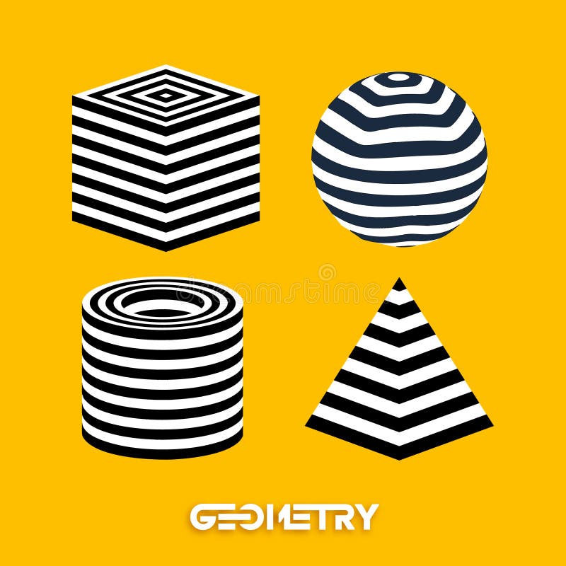 Optical Illusion Geometric Figures on Yellow Background Vector Set ...