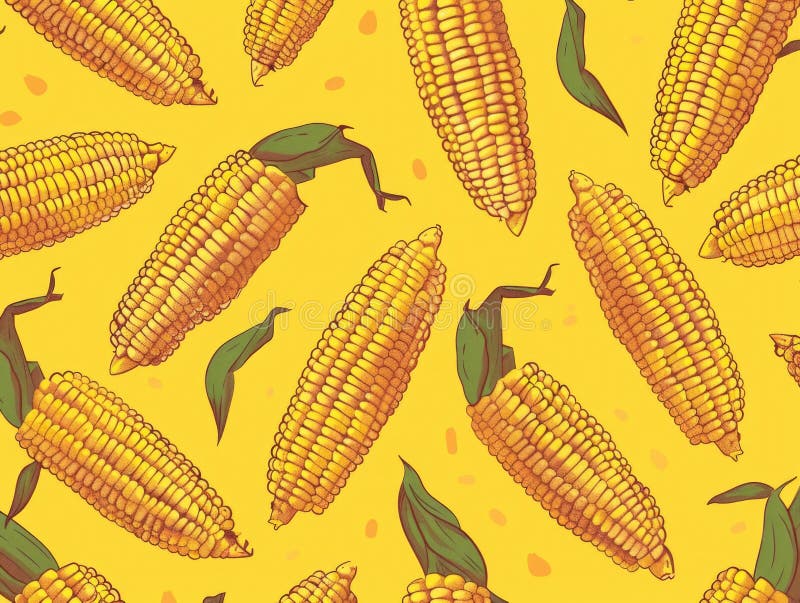 Yellow Background with Pattern of Corn and Leaves Stock Image - Image ...
