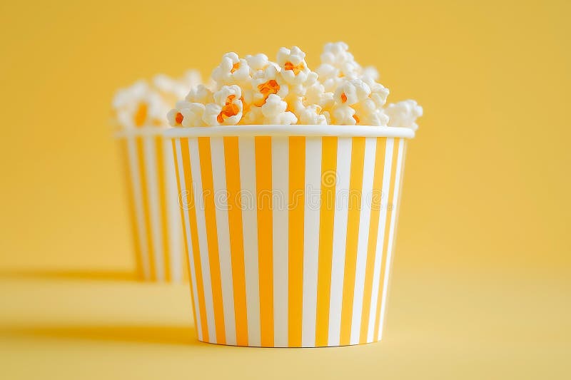 On a Yellow Background is a Striped Paper Cup with Sweet Popcorn Stock ...
