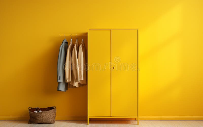Yellow Background Wall Wardrobe -Generative Ai Stock Illustration ...