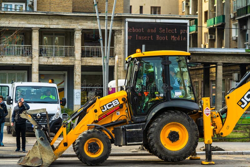 Yellow Backhoe Loader on Construction Site Ready for Working in ...
