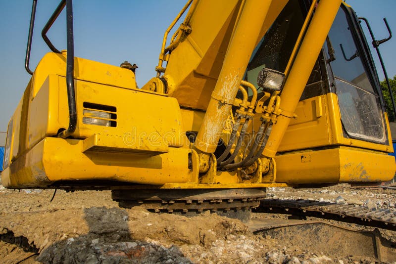 Yellow Backhoe Loader on Construction Site and Work Stock Photo - Image ...