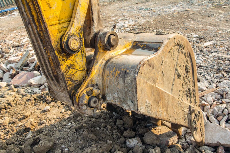 Yellow Backhoe Loader on Construction Site and Work Stock Photo - Image ...