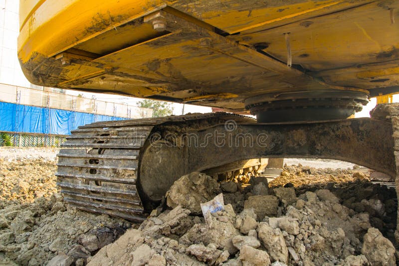 Yellow Backhoe Loader on Construction Site and Work Stock Image - Image ...