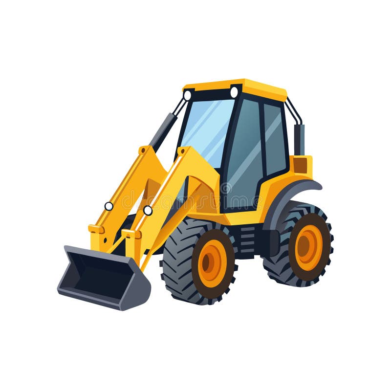 Yellow Backhoe Loader Excavator Vector Illustration on White Background ...