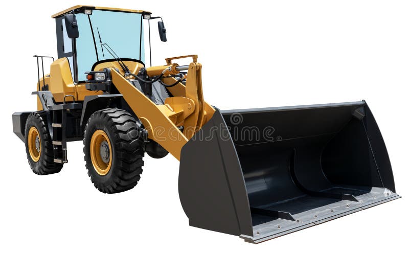 Yellow Backhoe with Hydraulic Piston Arm Isolated on White. Heavy ...