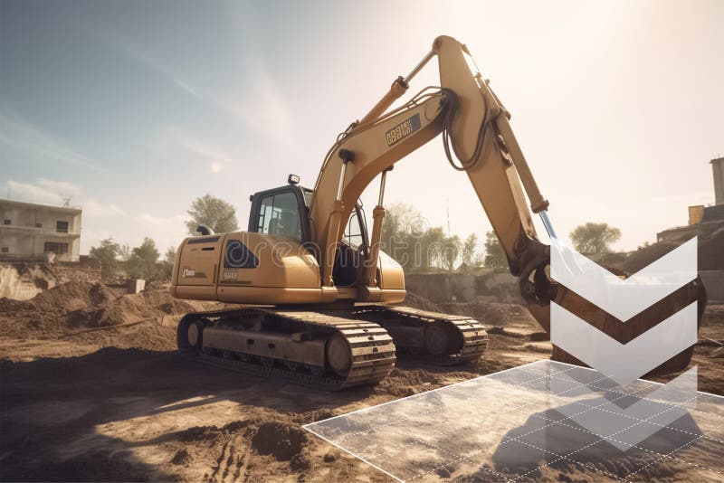 Yellow Backhoe Performs Excavation Work. Orange Crawler Excavator at ...