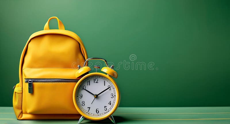 Yellow Backpack with Alarm Clock and School Equipment - Back To School ...