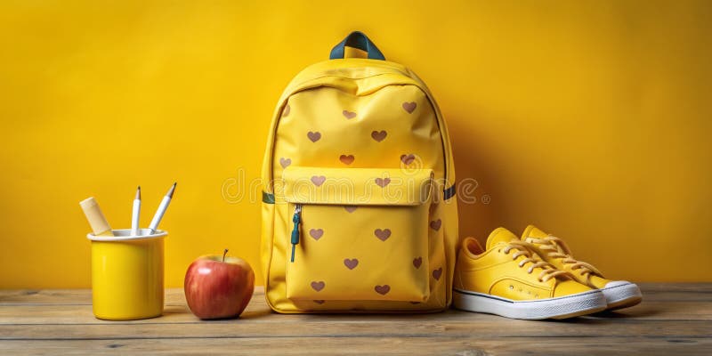 Yellow Backpack, Apple, Pencil Holder, Sneakers Back To School ...