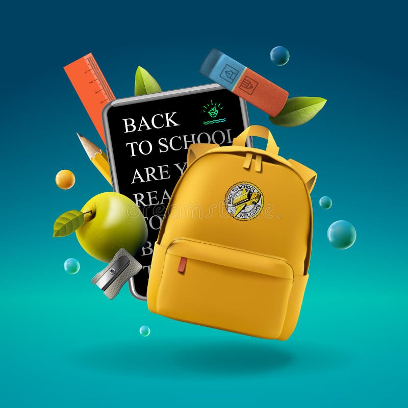 Yellow Backpack with a Apple on it and Sign Back To School are You ...