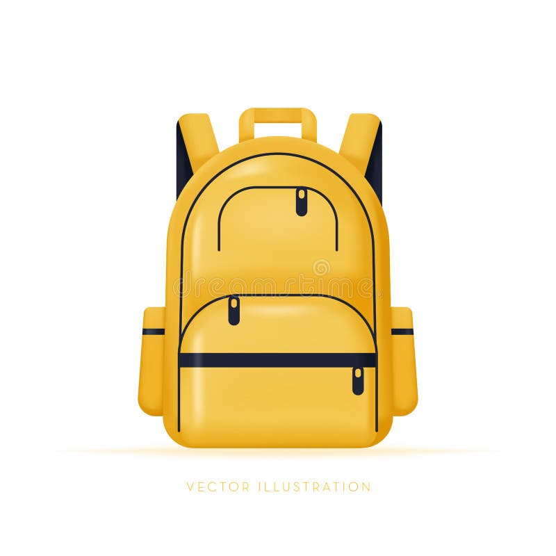 Yellow Backpack, Back To School, Education Concept. Vector 3D Minimal ...
