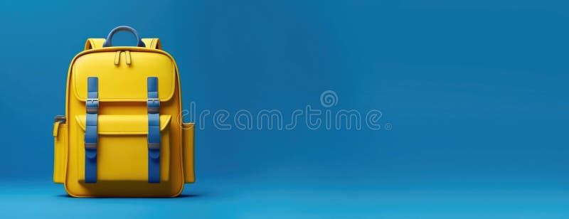 Yellow Backpack on a Blue Background. 3d Rendering, 3d Illustration ...