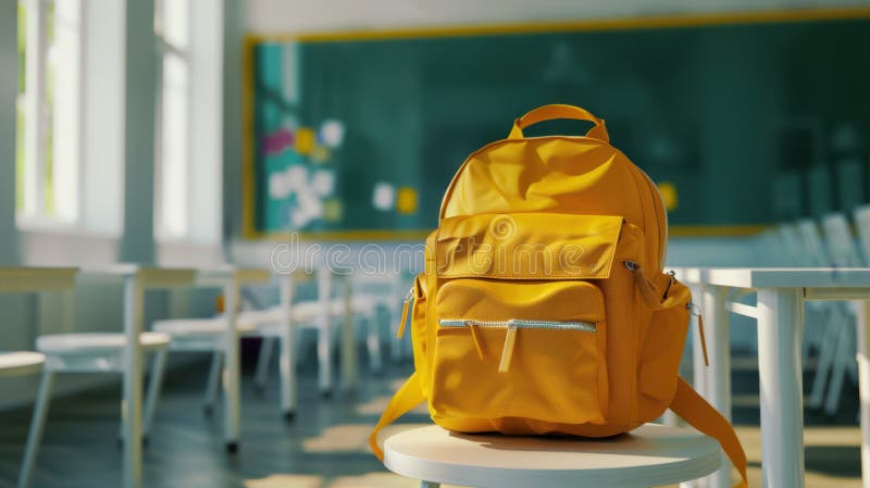 The Yellow Backpack on Chair.AI Generated Image Stock Image - Image of ...
