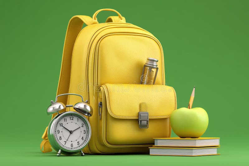 Yellow Backpack Filled with School Supplies Stock Illustration ...