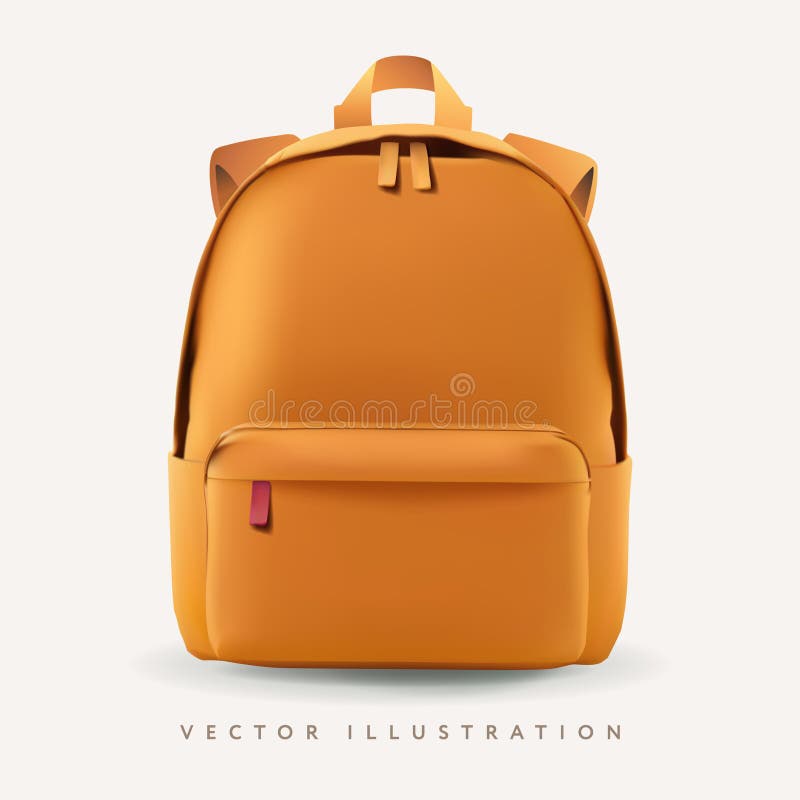 A Yellow Backpack Front View. Schoolbag Mockup, Isolated on White ...