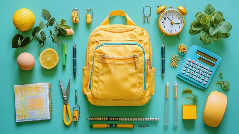 Yellow Backpack with School Supplies. Back To School Stock Illustration ...