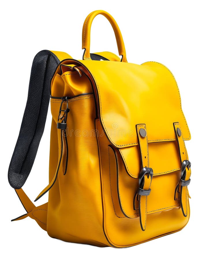 A Yellow Backpack with Two Straps and a Black Handle Stock Photo ...