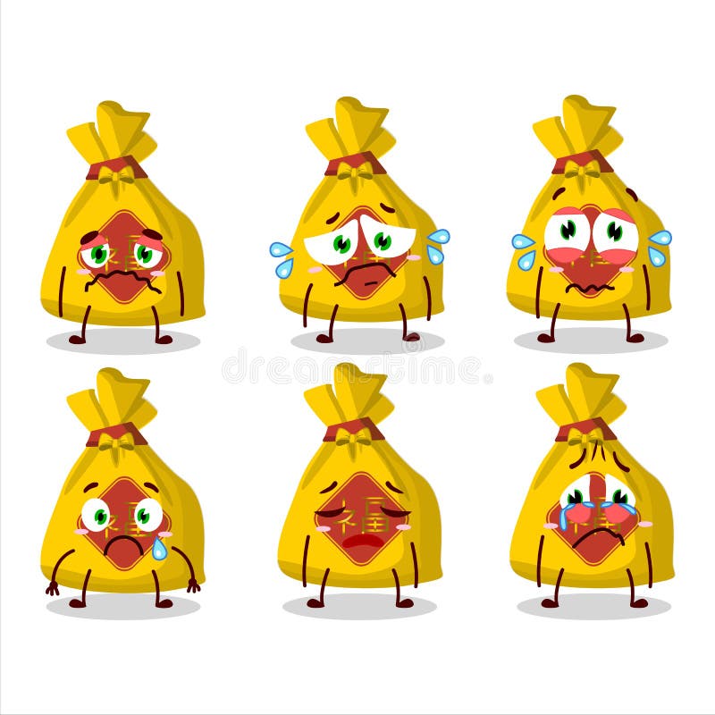 Yellow Bag Chinese Cartoon Character with Sad Expression Stock Vector ...