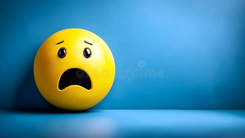 Lonely Yellow Sad Face Ball on Solid Blue Background Stock Illustration ...