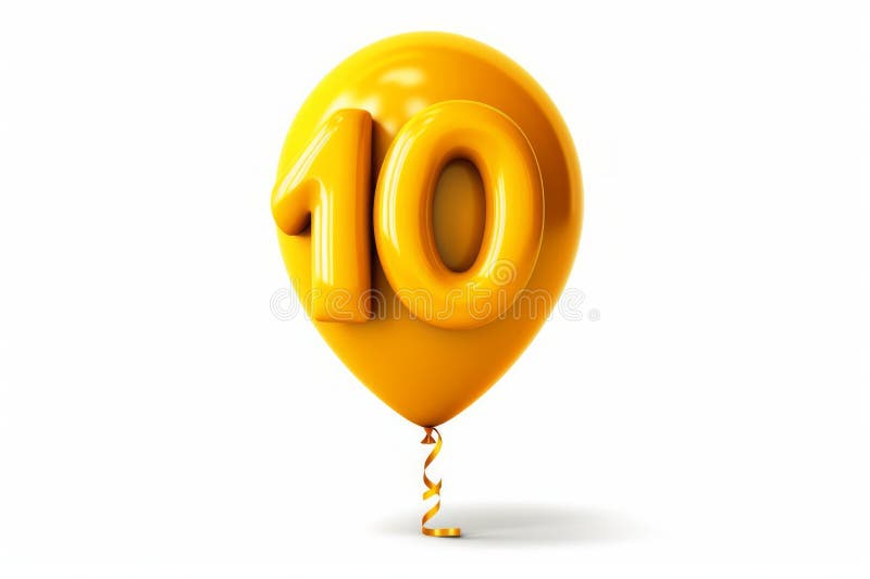 Yellow Balloon with Yellow Number Ten. Isolated on White Background ...