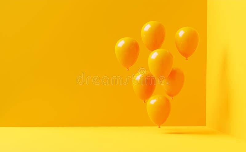 Yellow Balloons Flying or Levitating at the Corner of a Room. Abstract ...