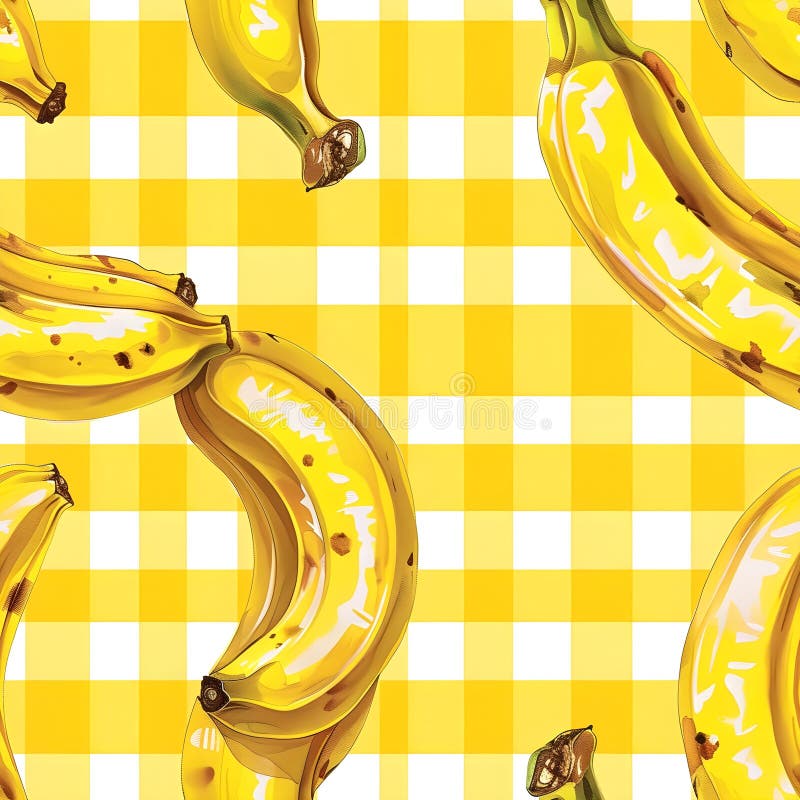 Yellow Banana Pattern on Gingham Background Stock Illustration ...