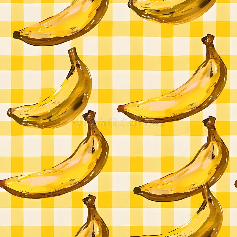 Yellow Banana Pattern on Gingham Background Stock Illustration ...