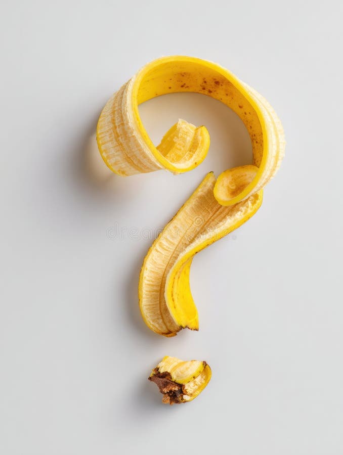 Banana Peel Curls into a Question Mark Shape for a Humorous Effect on a ...