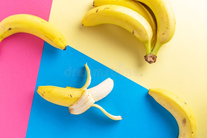 Yellow Bananas On Different Color Background, Contemporary Style Stock ...