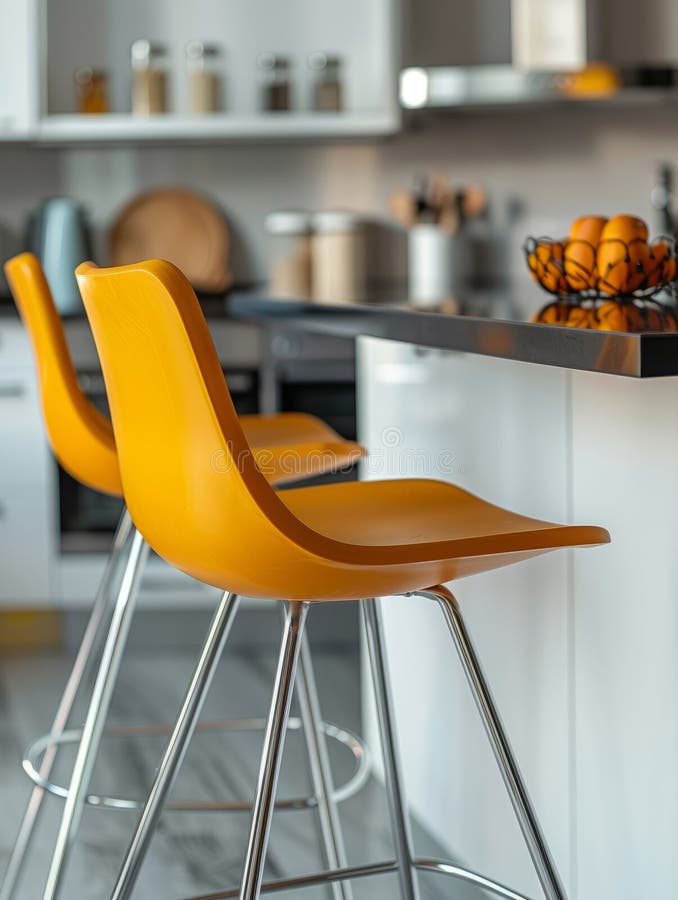 Yellow Bar Stools Modern Kitchen Sleek Design Stock Photos - Free ...
