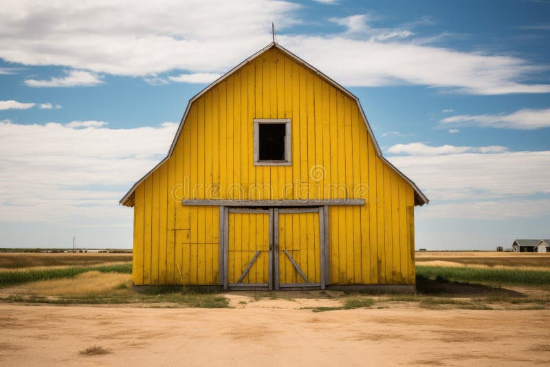 Yellow Barn Constructed on a Farm in Summer Stock Illustration ...