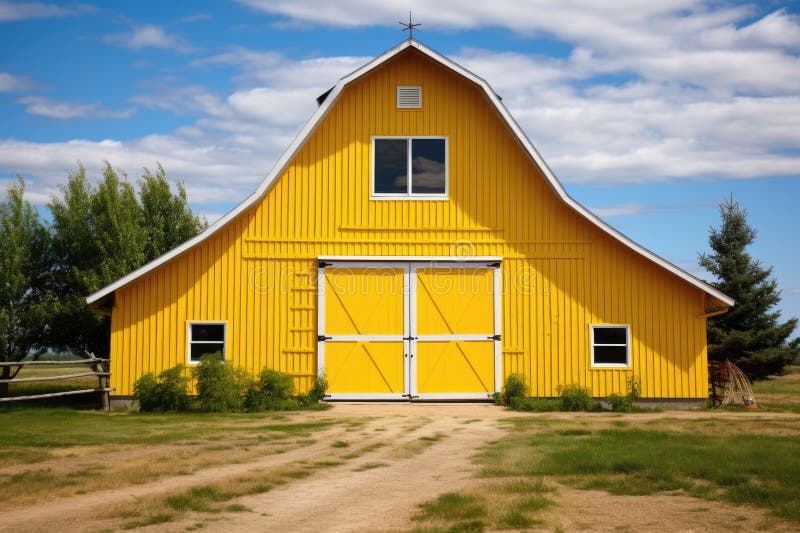 Yellow Barn Constructed on a Farm in Summer Stock Illustration ...
