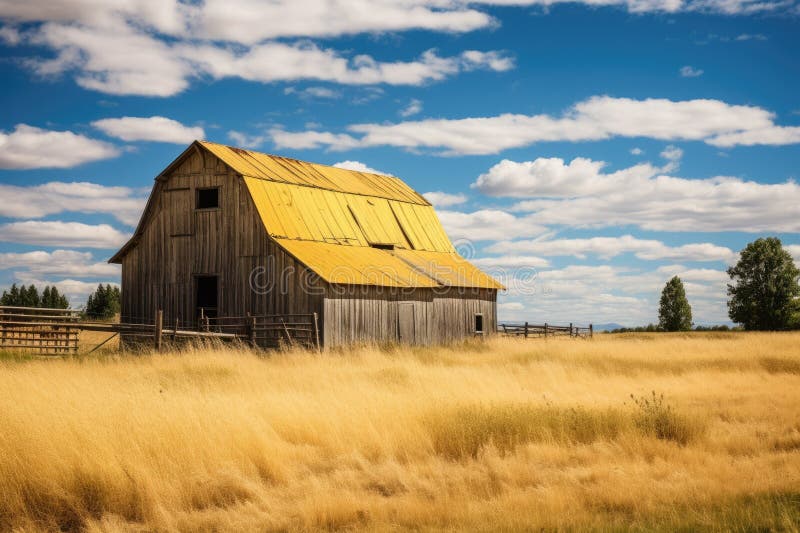 Yellow Barn Constructed on a Farm in Summer Stock Illustration ...