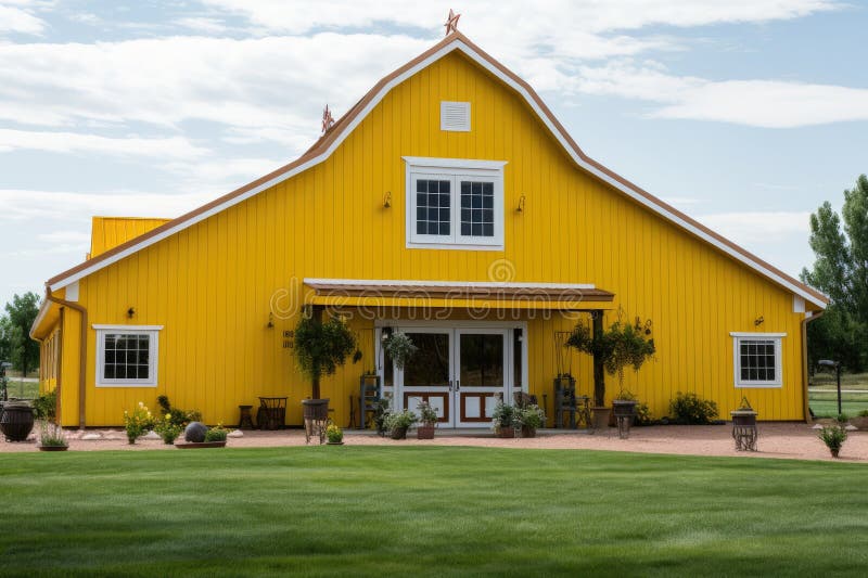 Yellow Barn Constructed on a Farm in Summer Stock Illustration ...