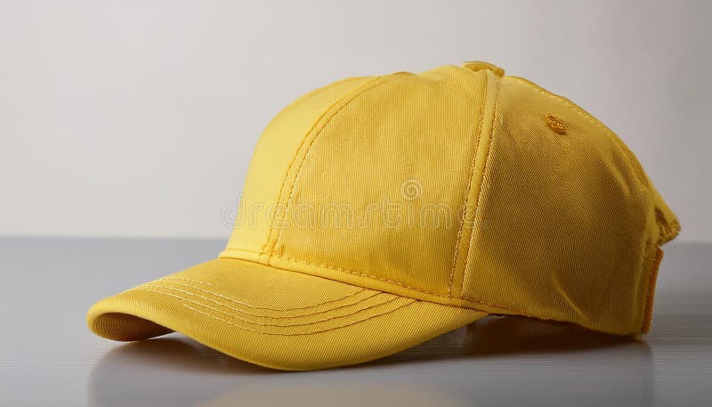 Yellow Baseball Cap Mock-up, Side View on Table. White Backdrop Stock ...