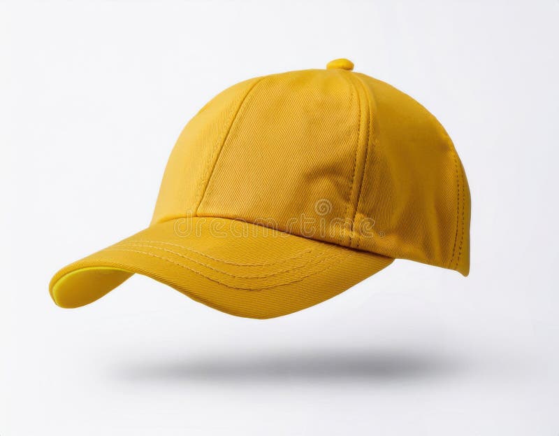 Yellow Baseball Cap Mockup Floating in the Air Isolated on White ...