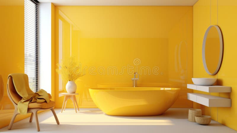 Yellow Bathroom, Bright and Cheerful for Interior Design. Stock Photo ...