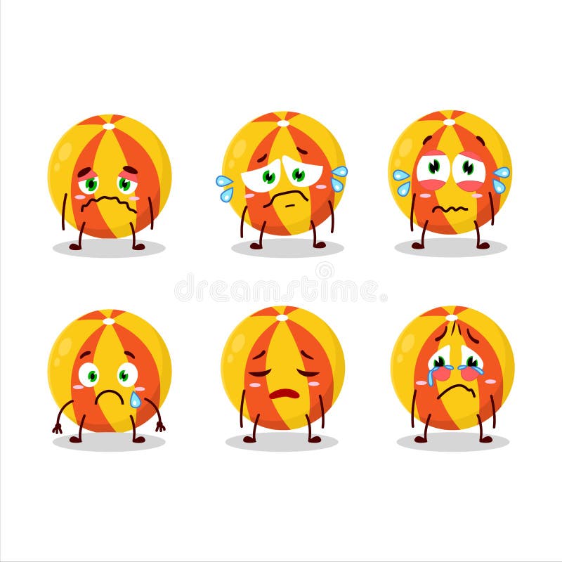 Yellow Beach Ball Cartoon Character with Sad Expression Stock Vector ...