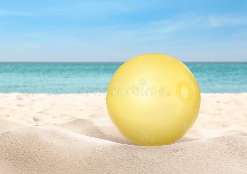 Yellow Beach Ball on Sandy Coast Near Sea Stock Photo - Image of ...