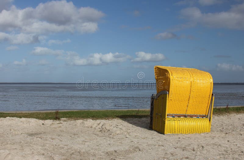Yellow Beach Chair on the North Sea Stock Photo - Image of decorative ...